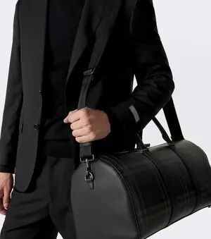 Burberry Check Leather-trimmed Duffel Bag - Grey