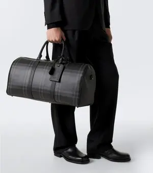 Burberry Check Leather-trimmed Duffel Bag - Grey