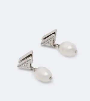 Prada Logo Pearl Drop Earrings