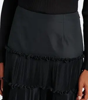Blumarine Plisse Tiered Taffeta Maxi Skirt