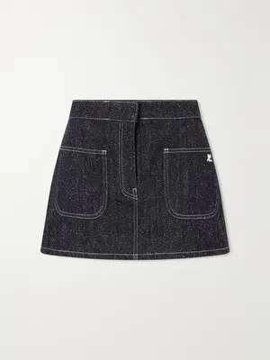 COURREGES Logo-embellished Denim-tweed Mini Skirt - Gray