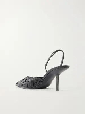 Saint Laurent Folie 75 Gathered Snake-effect Trimmed Leather Slingback Pumps