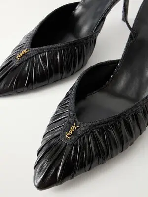 Saint Laurent Folie 75 Gathered Snake-effect Trimmed Leather Slingback Pumps