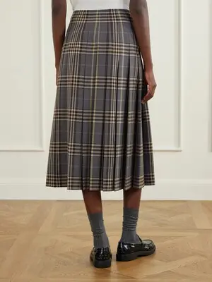 Burberry Pleated Checked Wool Midi Skirt