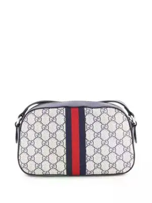 Gucci Ophidia Camera Bag In Gg Coated Canvas With Leather Trim - Blue