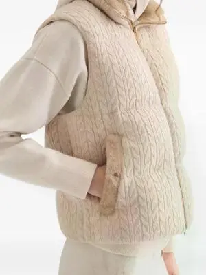 Agnona Sleeveless Cable-knit Padded Jacket With Shearling Trim