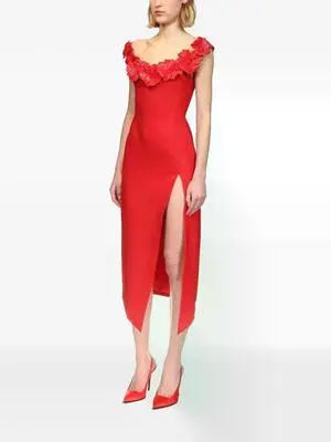 David Koma 3d Floral Appliqué Off-shoulder Midi Dress