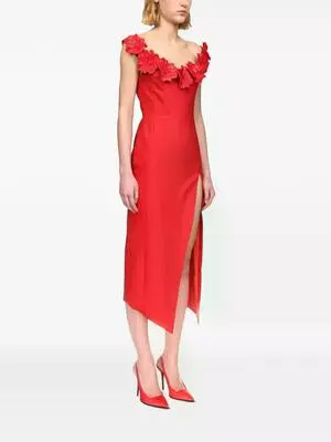 David Koma 3d Floral Appliqué Off-shoulder Midi Dress