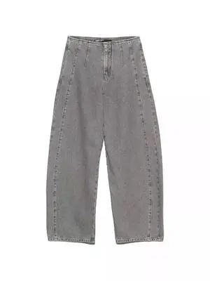 Bimba Y Lola Barrel Gray Washed Denim Trousers With Buckle - Grey