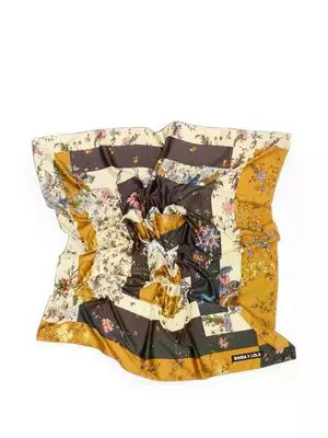 Bimba Y Lola Ocher Romantic Flowers Patchwork Scarf