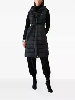 Liu Jo Long Quilted Gilet With Hood And Waist Belt