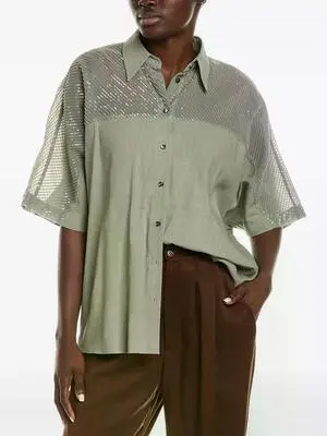 Brunello Cucinelli Sequin-embellished Sheer-panel Shirt
