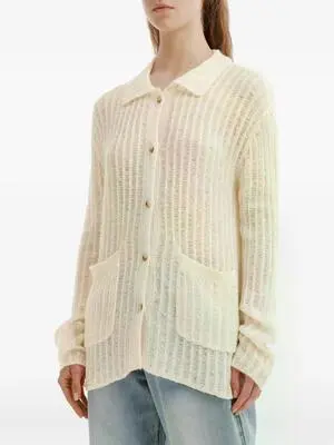 B+AB Ribbed Knit Collared Cardigan - Neutrals