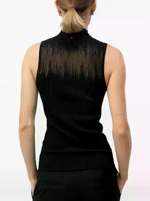 Hugo Ribbed Knit Sleeveless Mock Neck Top With Sheer Detailing