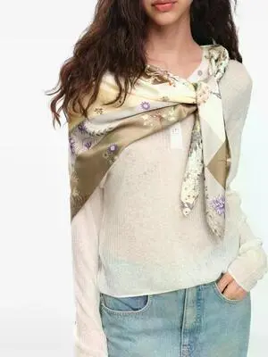 Bimba Y Lola Cream Romantic Flowers Patchwork Scarf