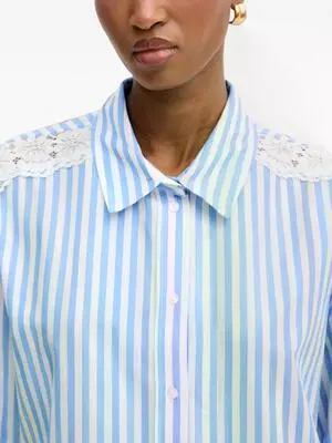 MORGAN Lace Trim Striped Shirt