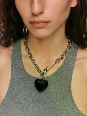 Bimba Y Lola Black Heart Chain Necklace - Silver