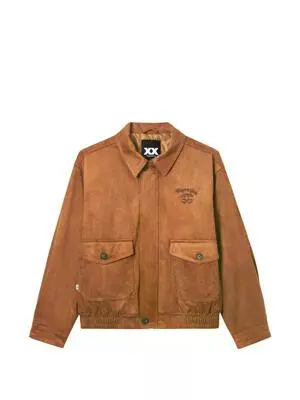 FINGERCROXX Embroidered Logo Suede Effect Bomber Jacket