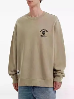 FINGERCROXX Logo Print Cotton Sweatshirt - Neutrals