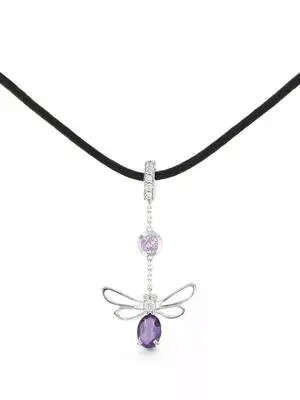 CHAUMET 18k White Gold Diamond And Amethyst Bee Pendant Necklace