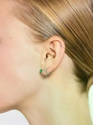 REPOSSI 18kt White Gold Serti Sur Vide Diamond And Emerald Ear Cuff