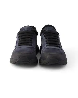 Prada Aged Suede Lace-up Sneakers With Shearling Lining