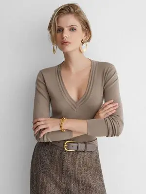 ATELIER Silk-blend Knit V-neck Top