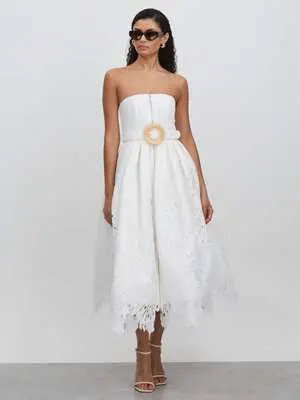 LEO LIN Lace Detail Belted Midi Dress