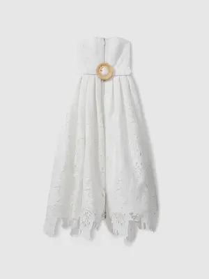 LEO LIN Lace Detail Belted Midi Dress