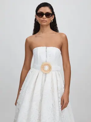 LEO LIN Lace Detail Belted Midi Dress