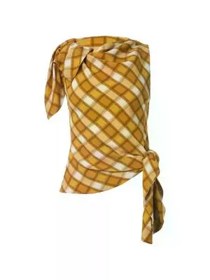 Monse Knotted-front Checked Top - Yellow