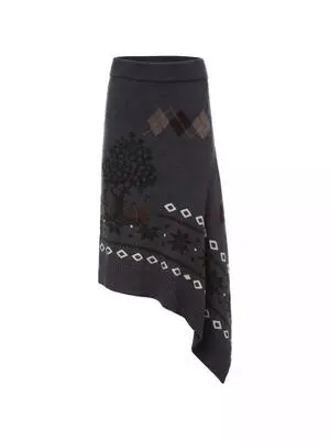 Monse Mixed Fair Isle Asymmetrical Midi Skirt - Grey