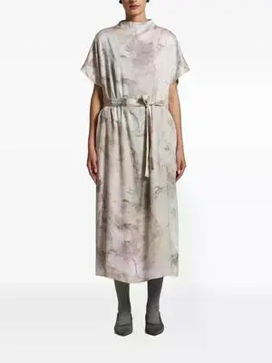 Peserico Marble Print Belted Midi Dress