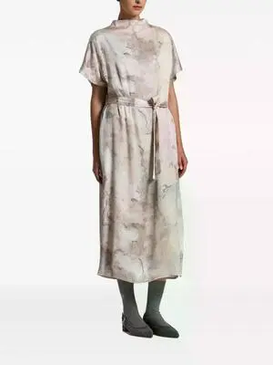 Peserico Marble Print Belted Midi Dress