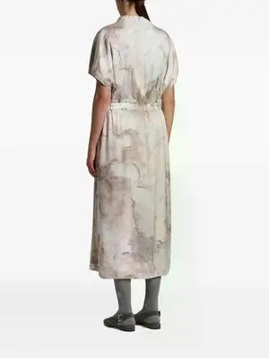 Peserico Marble Print Belted Midi Dress