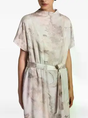 Peserico Marble Print Belted Midi Dress