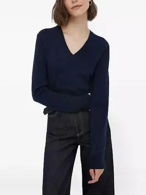 BENETTON Fine Knit V-neck Sweater - Blue