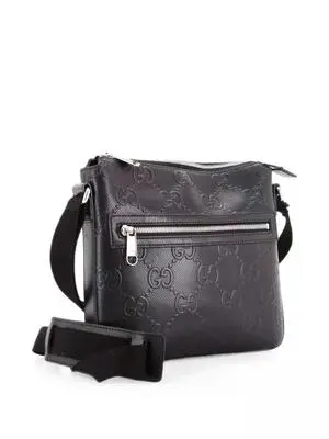 Gucci Front Zip Messenger Gg Embossed Perforated Leather Small Crossbody Bag