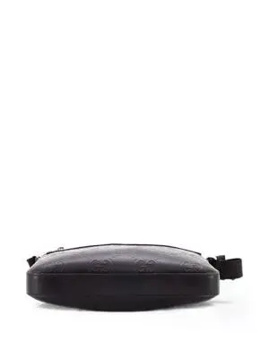 Gucci Front Zip Messenger Gg Embossed Perforated Leather Small Crossbody Bag