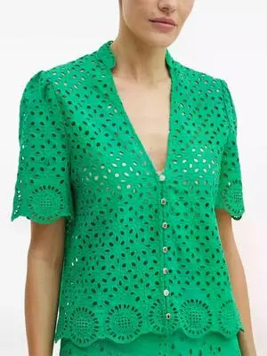 MORGAN Broderie-anglaise Scalloped Top - Green