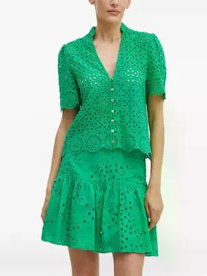 MORGAN Broderie Anglaise Scalloped Top - Green