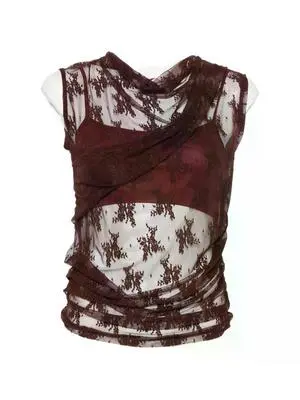 Imperial Draped Lace Top - Red