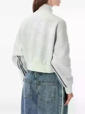 Adidas Spacer Logo-embroidered Striped-sleeve Sweater - Grey