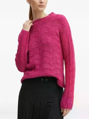 MORGAN Pointelle-knit Scalloped Sweater