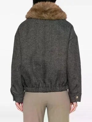 Maje Herringbone Faux-fur Collar Jacket