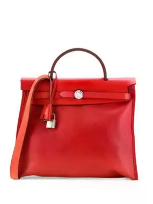 Hermès Herbag Zip Berline Vache Canvas And Leather 31 Shoulder Bag - Red