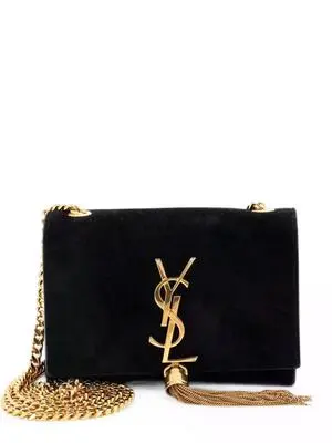 Saint Laurent Classic Monogram Tassel Crossbody Bag Suede Small Shoulder Bag - Black