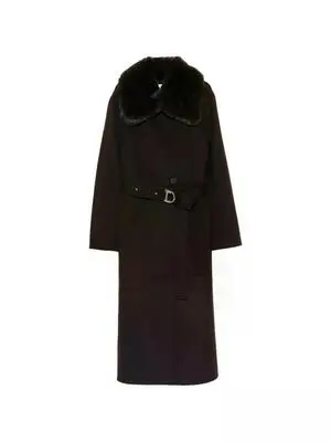 Maje Faux-fur Collar Belted Coat - Brown