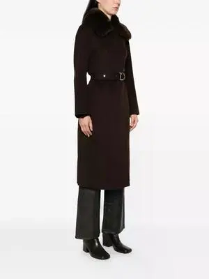 Maje Faux-fur Collar Belted Coat - Brown