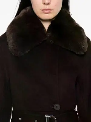 Maje Faux-fur Collar Belted Coat - Brown